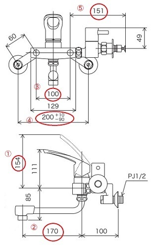 壁付きタイプ混合水栓 | KVK シングルレバー混合水栓カタログ一覧 図面の見方と最安値